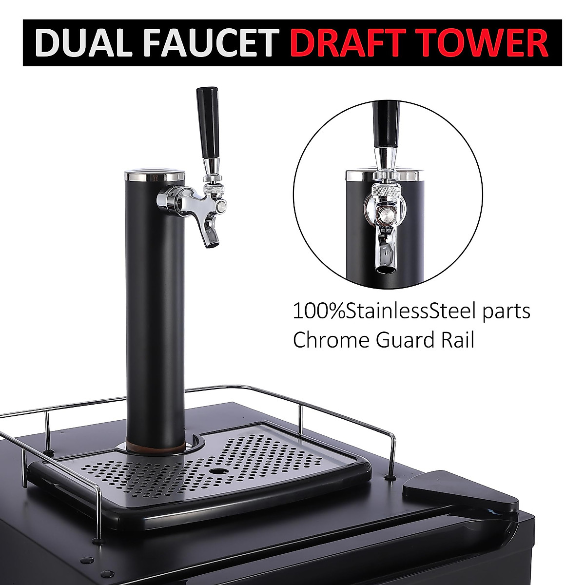 Beer Kegerator, Single Tap Draft Beer Dispenser, Full Size Stainless Steel Keg Refrigerator With Drip Tray, CO2 Cylinder, 32°F- 50°F Temperature Control