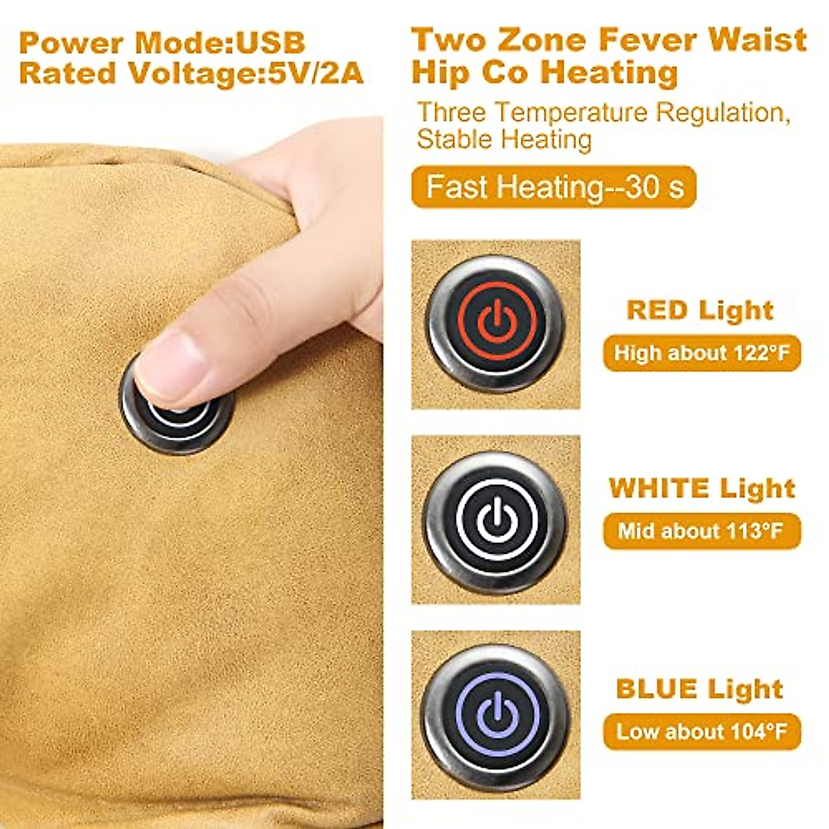 OUHOU Heated Seat Cushion, Heated Chair Cover, 3 Mode Adjustable Warm Seat Cushion, USB-Powered Heating Seat Cover for Home, Office Chair and More(Yellow)
