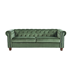 WILLIAMSPACE 80" Classic Chesterfield Sofa Couch for Living Room, 3 Seater Tufted Sofa with Scroll Arms, Upholstered Couch Furniture for Apartment Office, Fabric (Green)