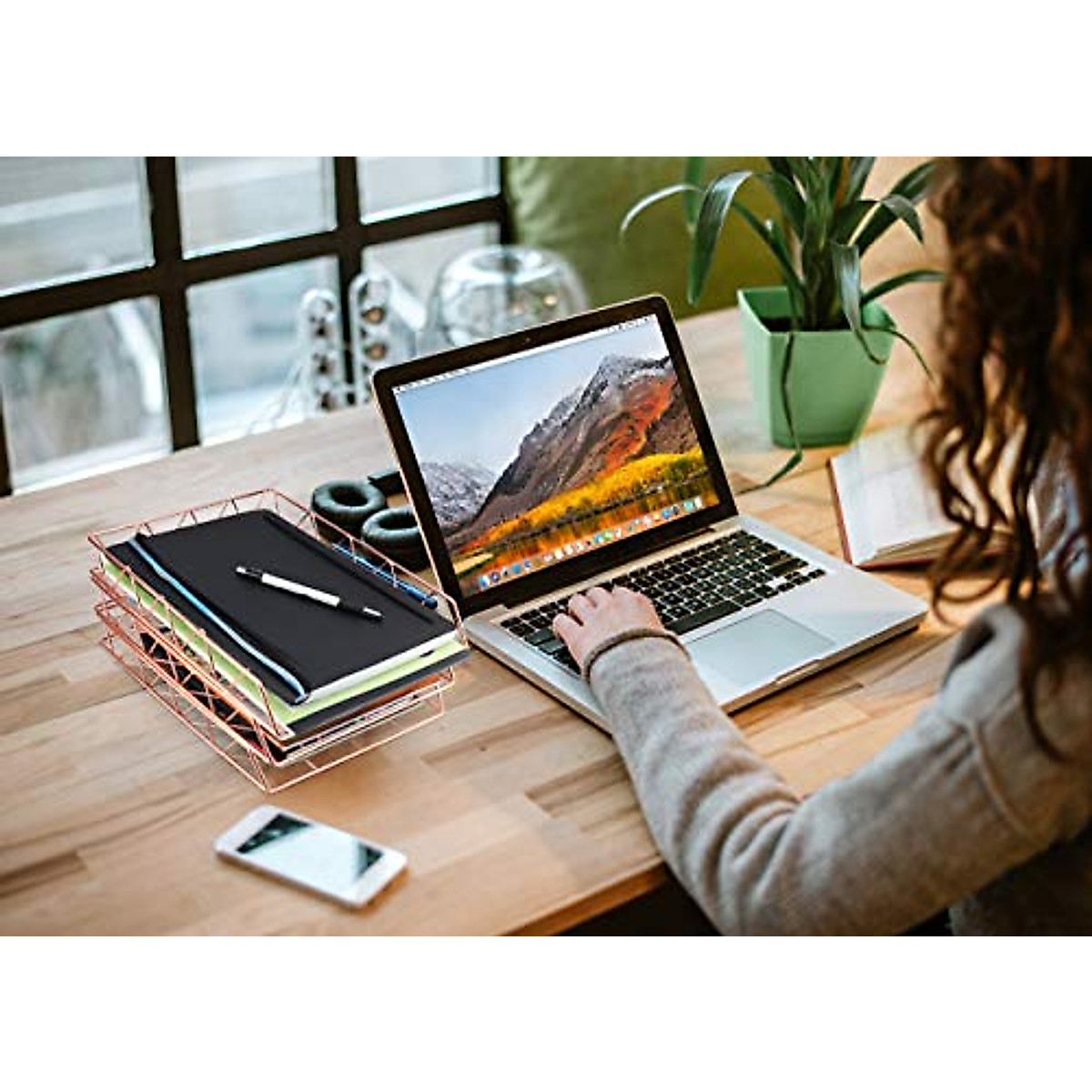 3 NRU, 3 Tier Organizer, File Tray, Rose Gold, Metal Letter, Tray File Organizer