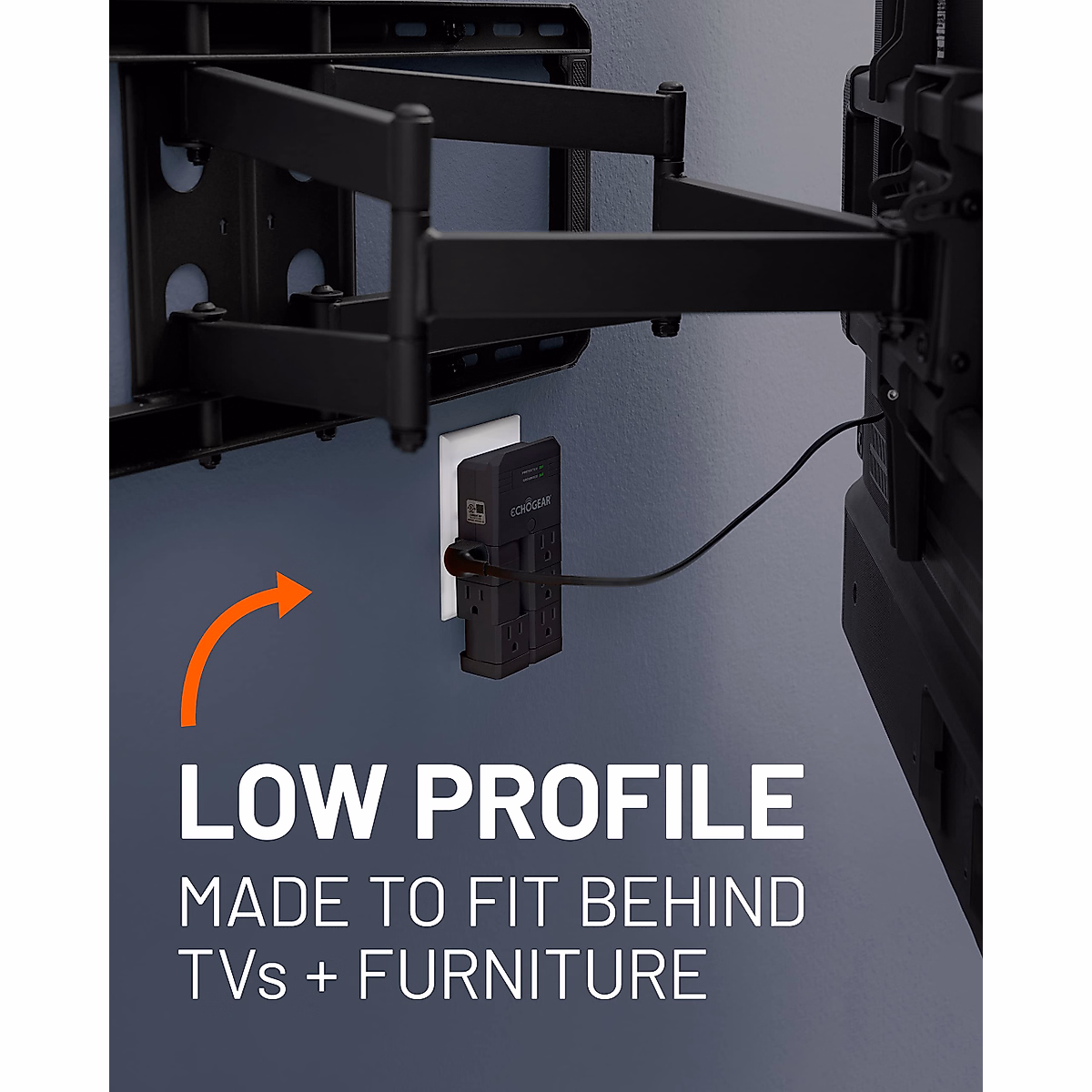 ECHOGEAR Wall Outlet with Surge Protection - Power & Protect 8 Devices with 6 Rotating AC Plugs & 2 USB Ports - Includes 1x USB-C Port & 1x USB-A Port - Black