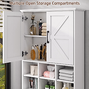 Befrases Over The Toilet Storage Cabinet with 2 Doors Storage Cabinet, Bathroom Storage Cabinet with Adjustable Storage Compartments, Suitable for Bathroom, Laundry Room, Small Spaces, White