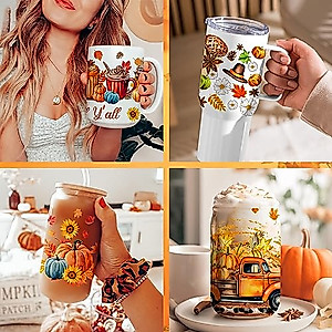 Cysincos 9 Sheets Waterproof Glass Cups UV DTF Transfer Stickers DIY Decals Rub on Transfers for Wood Furniture Craft (Thanksgiving Day-9pcs)