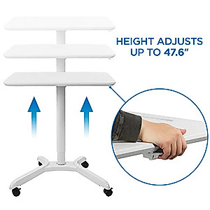 Mount-It! Standing Mobile Laptop Cart, Sit Stand Rolling Desk with Height Adjustable 31.1" x 20.5" Platform, Supports up to 17.6 lbs, White