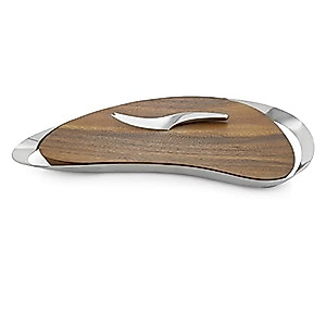 nambe Pulse Cheese Board with Knife | Made of Acacia Wood and Stainless Steel | Large Serving Set | Charcuterie and Butter Board | Serving Platter Hostess Gift in Box