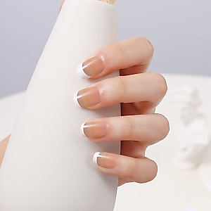 Monja Gel Press On Nails 144pcs French Tips Short Square Nail Tips Soft Gel Fake Nails 10 Sizes Strong Adhesion Nails Faster to Extension Brown White Colors