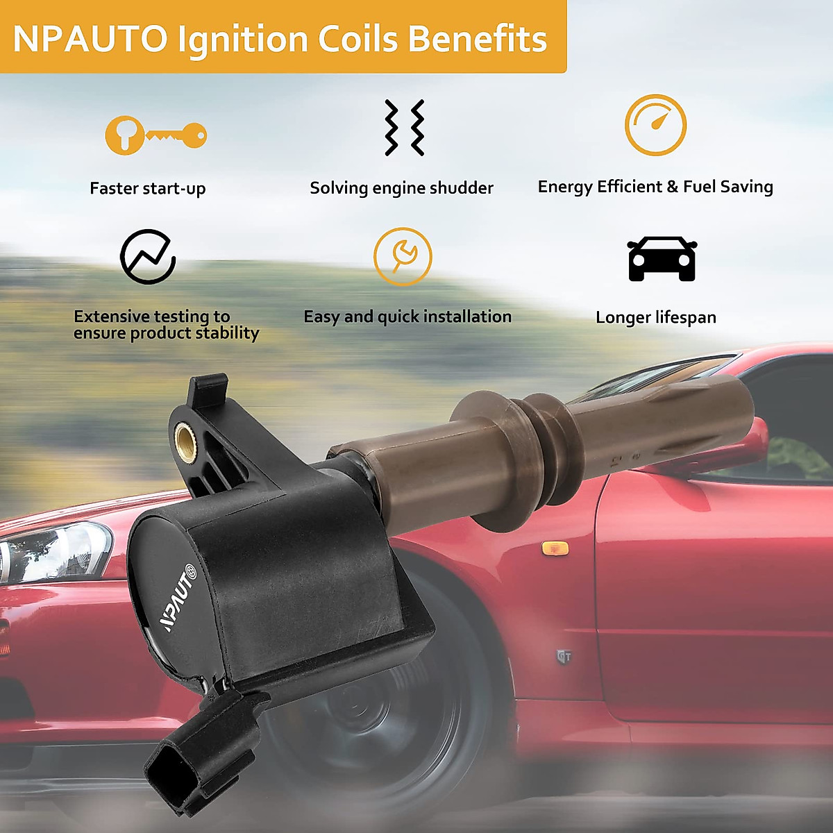 Ignition Coil Pack Compatible with V8 4.6 5.4 2008 2009 2010 Ford F150 F250 F350 Super Duty, Expedition Explorer Mustang Lincoln Navigator Mercury Mountaineer 4.6L 5.4L, Brown Boot C1659 DG521 FD509