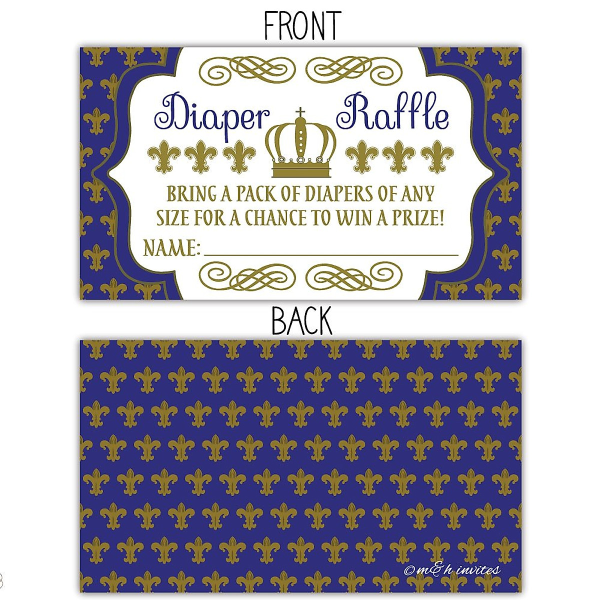 50 Royal Prince Diaper Raffle Tickets | Boy Baby Shower Game