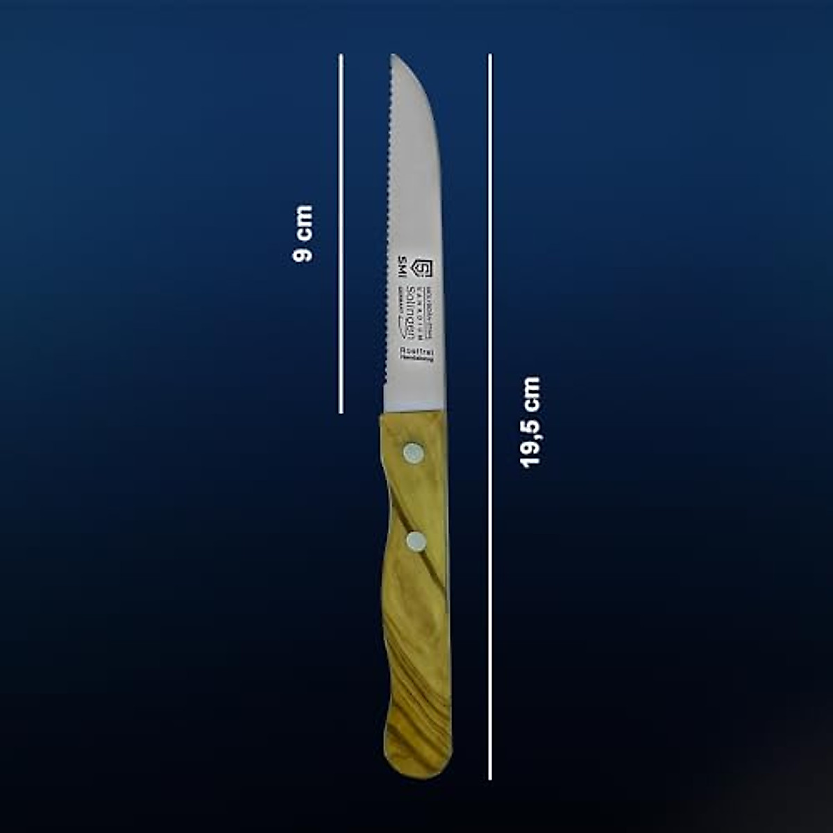 SMI - Tomato Knife Paring Knife Serrated Professional Olive Wood Handle Solingen Knife Made in Germany - Not Dishwasher Safe