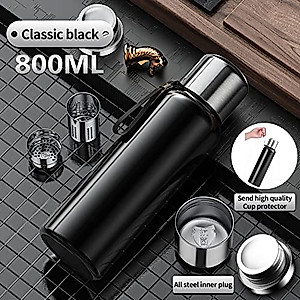 Insulated Water Bottle, 28oz Large Capacity Stainless Steel Thermos Portable Vacuum Travel Cup with Rope for Coffee Hot and Cold Drink