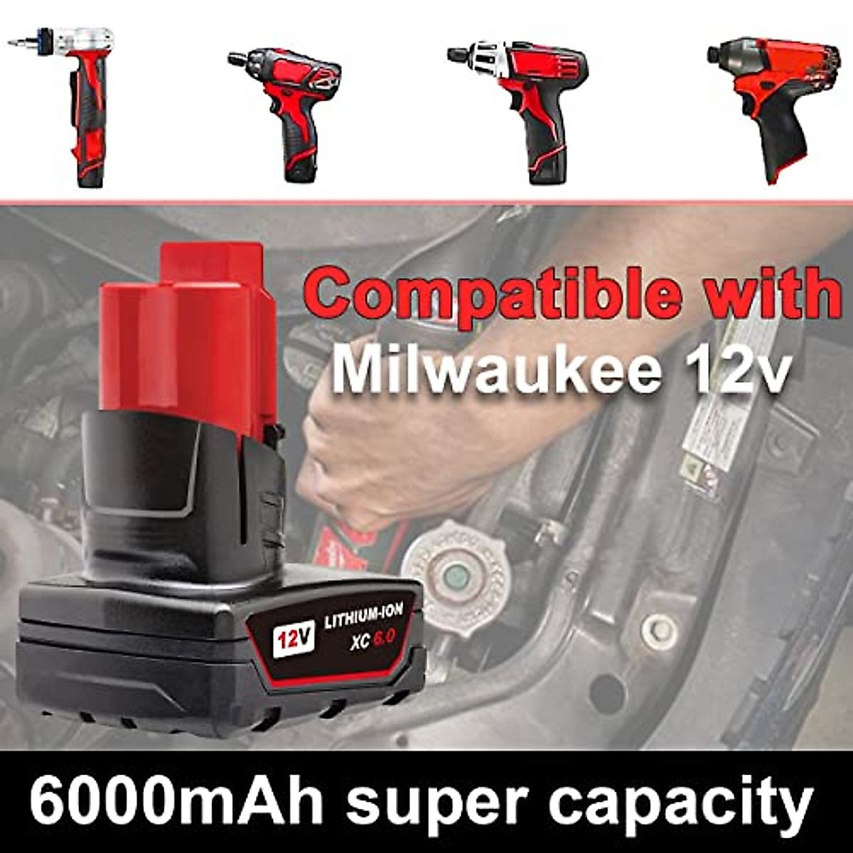 THISS 2Pack 12V 6.0AH 48-11-2411 Replacement Lithium-ion Battery for Milwaukee M 12 Battery XC 48-11-2440 48-11-2402 for Milwaukee 12v Battery