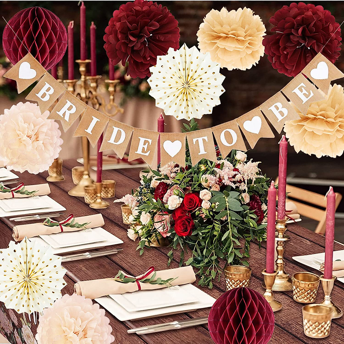 Fall Bridal Shower Decorations/Maroon Gold Burgundy Gold Bachelorette Party Decorations Fall Bachelorette Burlap Banner Bride to Be Decorations Fall Wedding Decorations