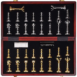 15" Metal Chess Set for Adults Kids Checkers Game Gold Silver Metal Chess Pieces & 24 Metal Cherkers Pieces Portable Folding Wooden Chess Board Travel Chess Sets Board (2 in 1)