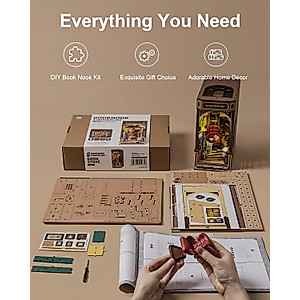 rowood Book Nook,DIY Book Nook Kits for Adults,3D Wooden Puzzle Bookend Miniature Kit,Bookshelf Insert Decor Alley,Wood Craft Hobbies for Women/Men,Birthday Christmas Gifts-Bookstore