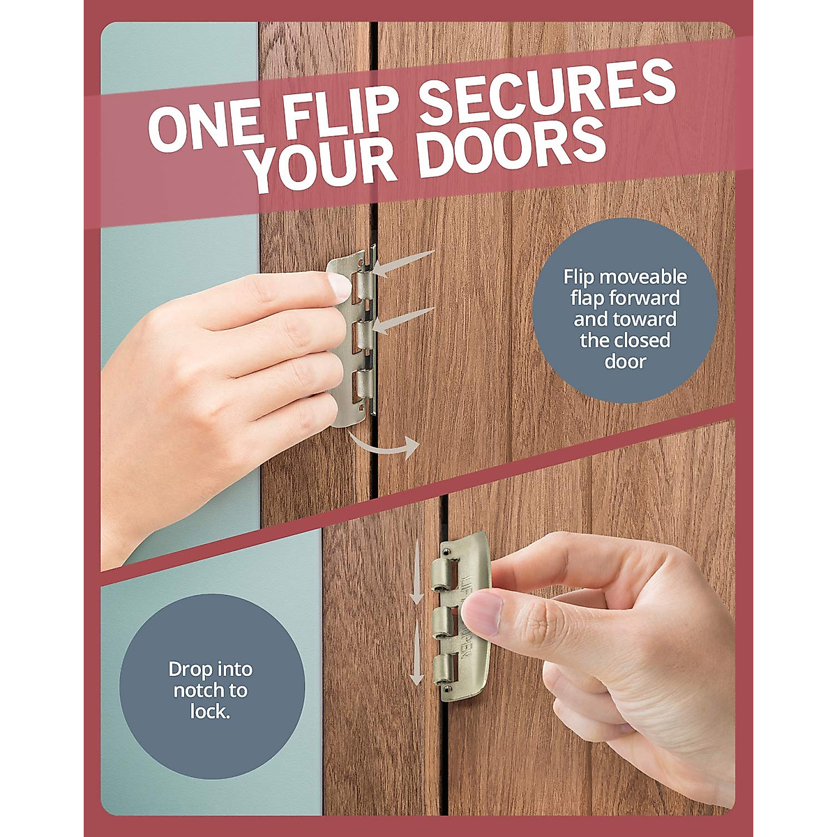 Jack N’ Drill Flip Action Door Lock (6 Pack)- Reversible Privacy Door Locks with Anti Lockout Screw for Child Proofing and Home Defense, Easy to Install and Durable Lock for Interior Swing-in Doors