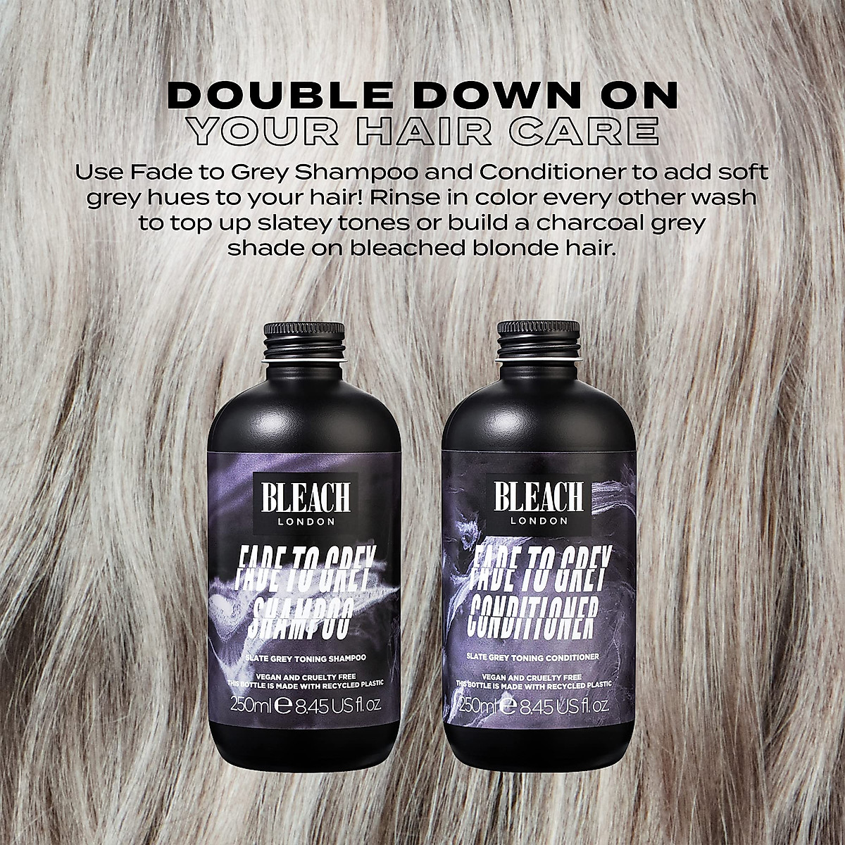 BLEACH LONDON Fade To Grey Conditioner - Slate Grey Rinse, Color Toning and Preserving, Vegan, Cruelty Free, Daily Hair Nourishment, Color Depositing Formula, 8.45 fl oz