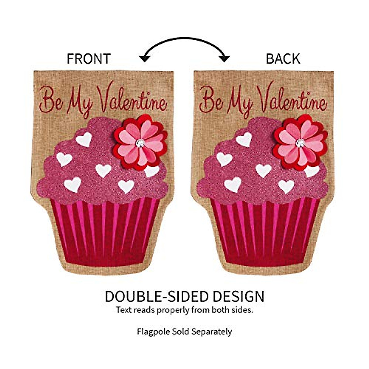 Evergreen Embellish Valentine's Day Cupcake Burlap Garden Flag | 18 x 12.5 inches | Indoor Outdoor Weather Resistant | Décor for Homes and Gardens
