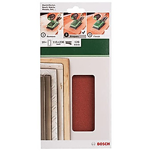Bosch 2609256B22 Abrasive Sheets for Orbital Sanders 115 x 230 Self-Gripping System 14 Holes Grit Size 120 Pack of 10 Sheets