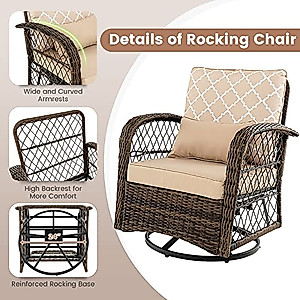 Tangkula 3-Piece Patio Swivel Rocker Set, Wicker Swivel Rocking Chairs w/Tempered Glass Coffee Table, 360° Swiveling & Smooth Rocking, Outdoor Rattan Rocking Set for Backyard, Balcony (Mix Brown)