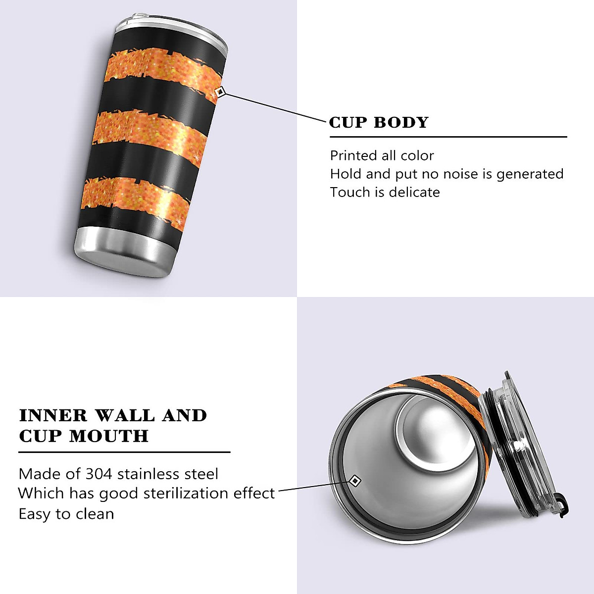 Yasala Halloween Tumbler Glitter Stripes Orange Black Insulated Coffee Cup Back to School Beverage Container Office Travel Mug with Straw and Lid 20oz Holiday Gift Day of The Dead Present