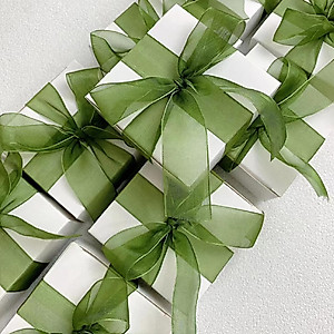 MUWOOB 1 inch Green Organza Ribbon, 50 Yards Sheer Chiffon Ribbons for Gift Wrapping, Bouquet, Garland, Bowknot, Hair, Crafts, Balloons, Party Decoration