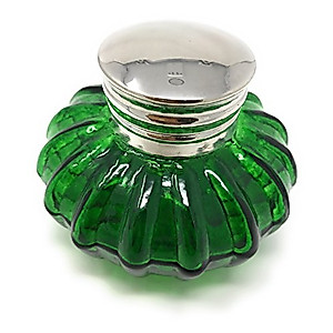 Madison Bay Company Round Swirled Green Glass Inkwell, 3 Inches Diameter X 2.25 Inches Tall
