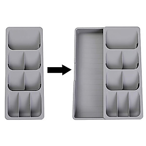 Kacua Silverware Tray for Drawer, Expandable Kitchen Drawer Organizer, Utensil Tray Drawer Organizer for Silverware, Flatware, Knives, Gray