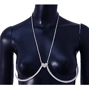 Rhinestone Chest Bracket Bra Chain Body Jewelry Heart Bikini Breast Body Chain for Women