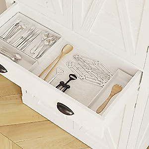 IRONCK Kitchen Pantry Storage Cabinet 72" Height, with Barn Doors, Drawer, 4 Adjustable Shelves, Freestanding Cupboard for Dining Room Living Room, Laundry, White