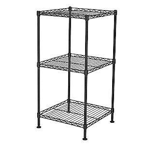 Storage Rack 3 Tier Black Wire Shelving Tower Tool Adjustable Utility Shelves Heavy Duty Standing Shelf Units for Laundry Bathroom Kitchen Pantry Closet