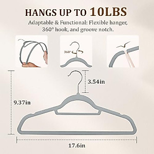 Velvet Hangers 50 Pack with 10 Bonus Clear Clothes Hanger, 17.6" Felt Hangers for Coats, Dresses, Shirts,Sweater, Gray - Family Choice Awards Winner