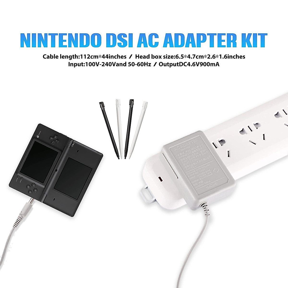 DSi Charger Kit, AC Power Adapter Charger and Stylus Pen for Nintendo DSi, Wall Travel Charger Power Cord Charging Cable