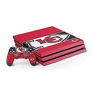 Skinit Decal Gaming Skin Compatible with PS4 Pro Console and Controller Bundle - Officially Licensed NFL Kansas City Chiefs Zone Block Design