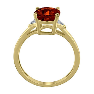 Pretty Jewels 14k Yellow Gold 2.00 Carat (Cttw) Center 9x7mm Oval Cut Lab Created Garnet Gemstone and Natural White Diamond Three Stone Engagement Rings Womens Jewelry For Wedding Birthday-8
