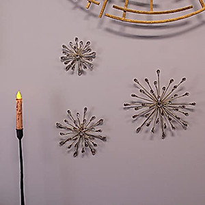 Set of 3 Gold Finish Teardrop Crystal Jeweled Rhinestone Starburst Metal Wall Hangings Art Decorative Home Decor 6, 9, 12 Inches in Diameter