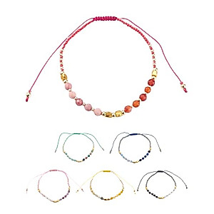 Mother's Ray True Friendship Affirmation Bracelet – Rhodochrosite and Agate Beaded Bracelets – Genuine Gemstones and Crystals Bracelet for Women – Adjustable Nylon Cord for Comfortable Wear