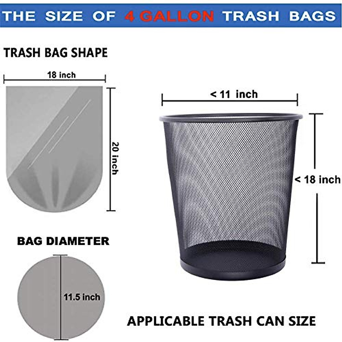 4 Gallon Small Trash Bags Bathroom Garbage Bags Clear Plastic Wastebasket Can Liners for Home and Office Bins,White degradable environmental protection bag,Thickening,100 Count