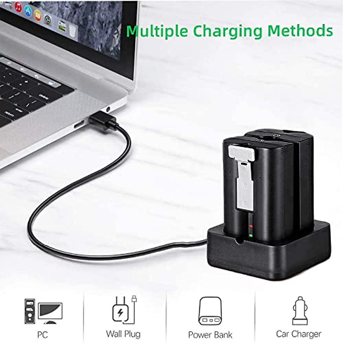 2 Packs 6040mAh Rechargeable Battery and Dual USB Charging Station Compatible with Ring, for Video Doorbell Camera 2/3/4, Stick Up Cam Battery and Spotlight Cam Battery 3.65V Lithium-Ion Batteries