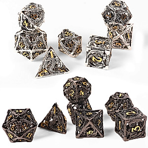 AncientDeer DND Dice Set 7 Pieces D&D Pure Copper Hollow Polyhedral DND Dice W/Gift Box & Dice Bag for DND Game RPG Explorers Savage World and Table Games DND Dungeons and Dragons Role Playing Games