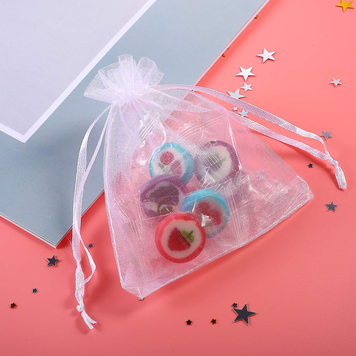 Mudder 50 Pack Organza Gift Bags Wedding Party Favor Bags Jewelry Pouches Wrap, 4 x 4.72 Inches (White)