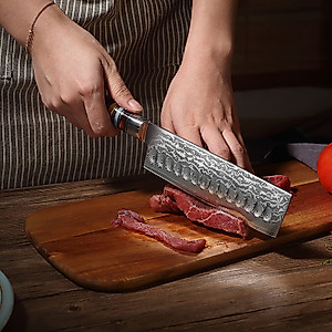 Bigsun Chef Gyutou Knife 67 Layers VG 10 Forged High Carbon Damascus Steel Kitchen cooking Knives with Resin Honeycomb Design Handle (7Inch Nakiri Knife, Brown)