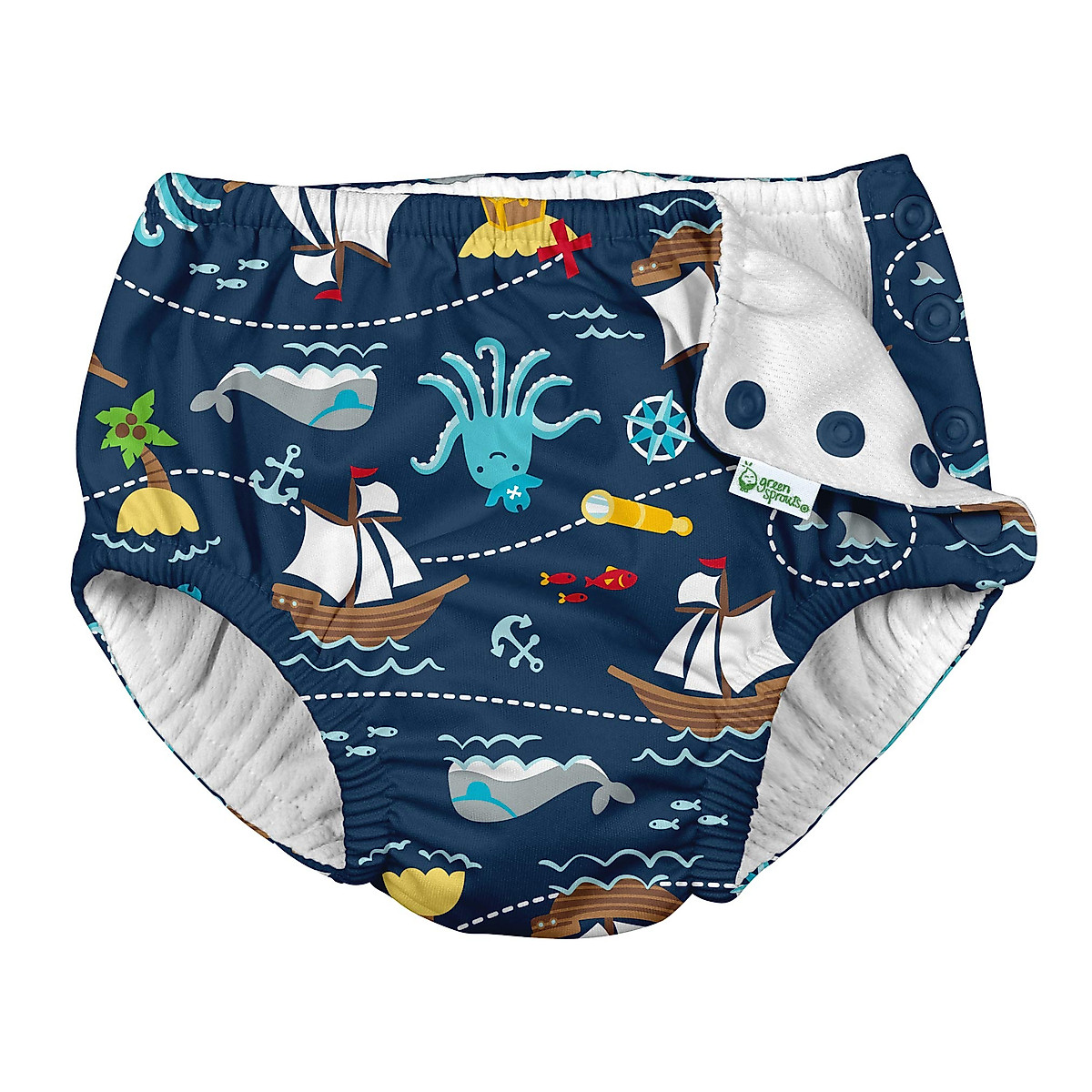 i play. by green sprouts Boys' Reusable Swim Diaper, Navy Pirate Ship, 5T