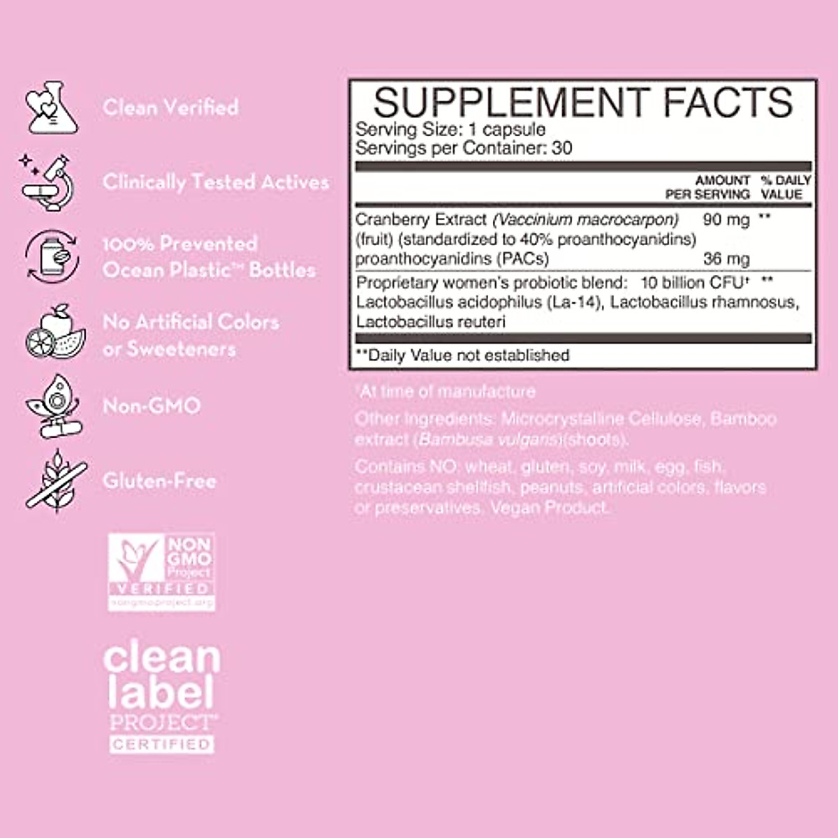 HUM Private Party Cranberry Pills for Women - Daily Vaginal Probiotic Women's Vitamins for Urinary Tract Health - Vegan Lactobacillus Supplement for a Balanced Vaginal pH + Microbiome (30 Capsules)