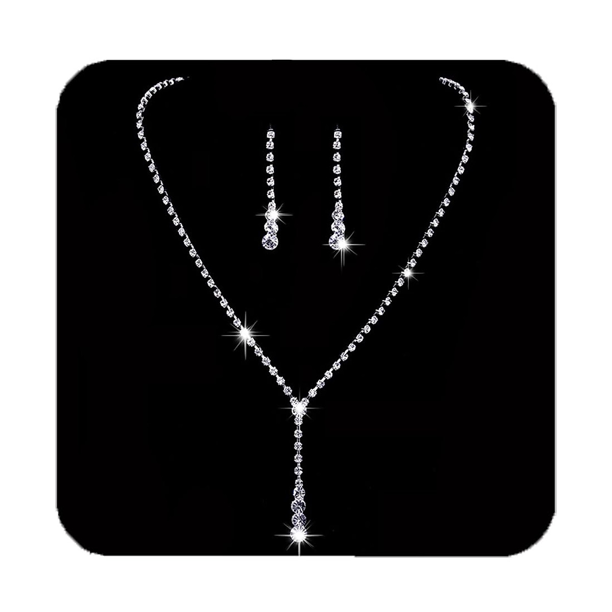 Unicra Bride Silver Bridal Necklace Earrings Set Crystal Wedding Jewelry Set Rhinestone Choker Necklace for Women and Brides (3 piece set - 2 earrings and 1 necklace)(A Silver)