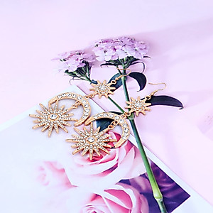 Exaggerated Luxury Sun Moon Stars Drop Earrings Rhinestone Punk Earrings for Women Jewelry Golden Boho Vintage Statement Earrings