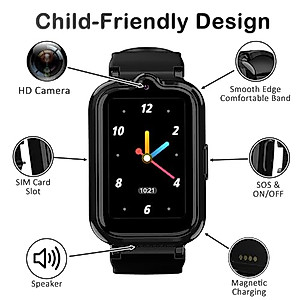 4G Smart Watch for Kids - Kids Smart Watch with GPS Tracker & Video Calling Kids Cell Phone Watch for Boys Aged 5-12 SIM Card SOS Call Voice Chat Camera Touch Screen GPS Tracker for Kids(Black)