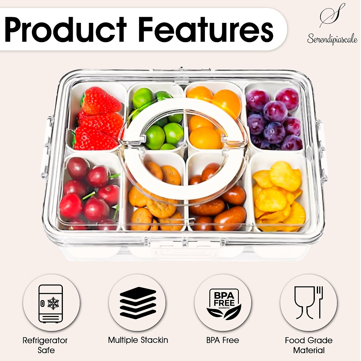 Big Snackle Box Charcuterie Container - Food Grade Portable Snack Box for Travel, Beach, and Car - Snack Shield Lock, Snap-On Tray, and Snack Storage for Charcuterie and More.