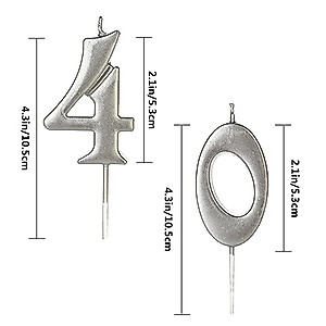 Silver 40th Birthday Candles for Cake, Number 40 4 Glitter Candle Party Anniversary Cakes Decoration for Kids Women or Men