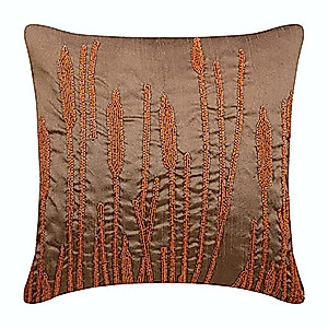 The HomeCentric Cushion Covers, Rust Throw Pillows Cover, Beaded Farm Design Pillows Cover, 18x18 inch (45x45 cm) Pillows Cover, Square Silk Pillow Covers, Floral Contemporary - Rusted Beauty