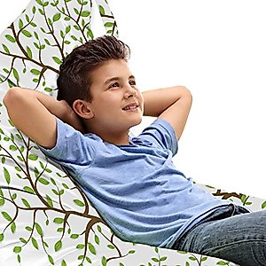 Ambesonne Nature Lounger Chair Bag, Simplistic Tree Illustration Leaves on Branch Pattern Plain Background, High Capacity Storage with Handle Container, Lounger Size, Lime Green and Fawn